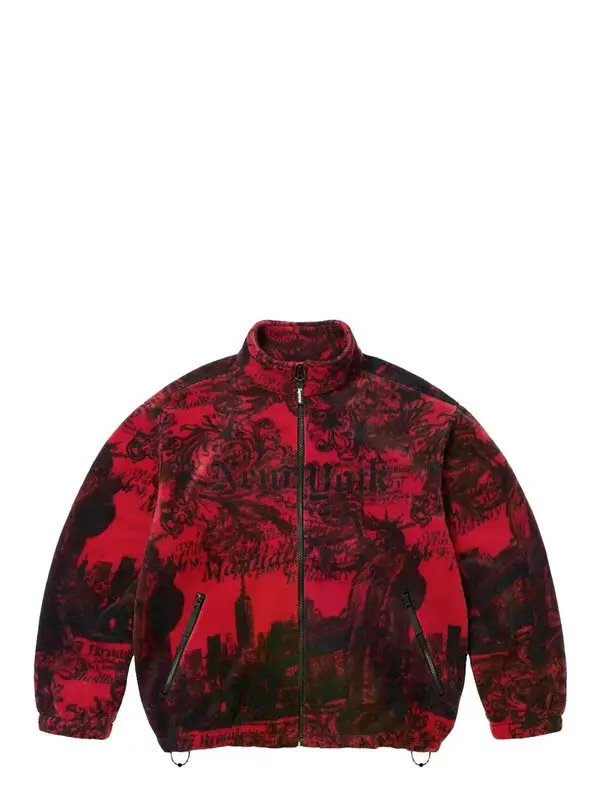 Supreme Graphic Print Fleece Jacket - Red