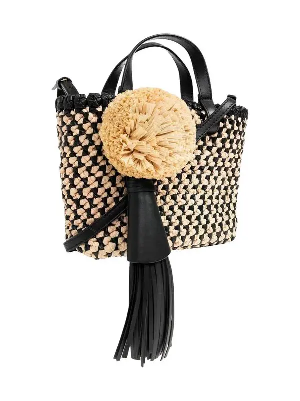 Ulla Johnson Woven Tote Bag With Pom Pom And Tassel Detail - Black