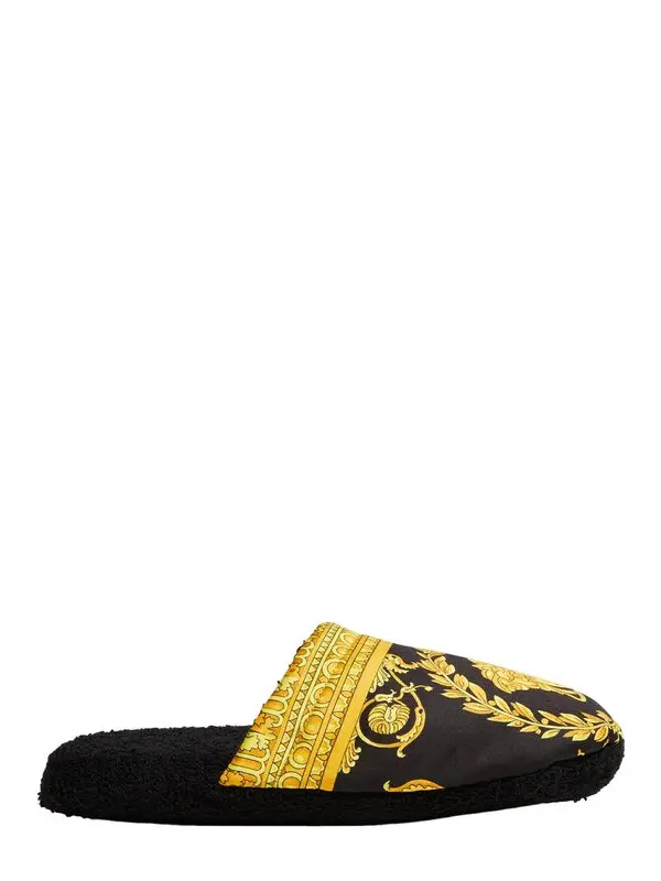 Versace Barocco-print Mule Slippers - Black Gold
