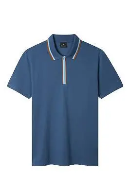 Paul Smith Mid Contrast Tipping Zip Polo Shirt - Blue