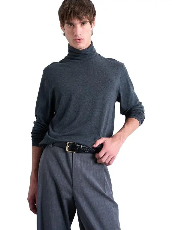 Topman Turtleneck Long Sleeve Top - Dark Grey
