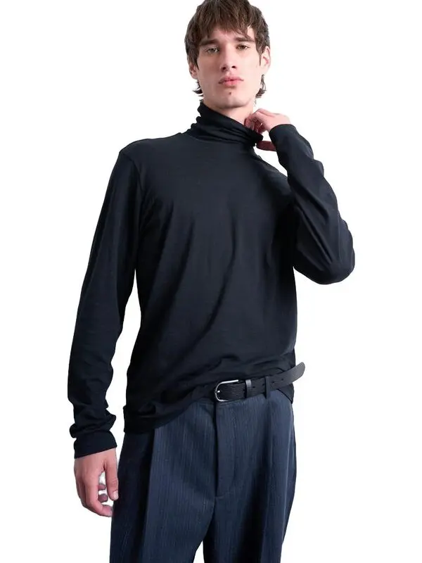 Topman Turtleneck Long Sleeve Top - Black