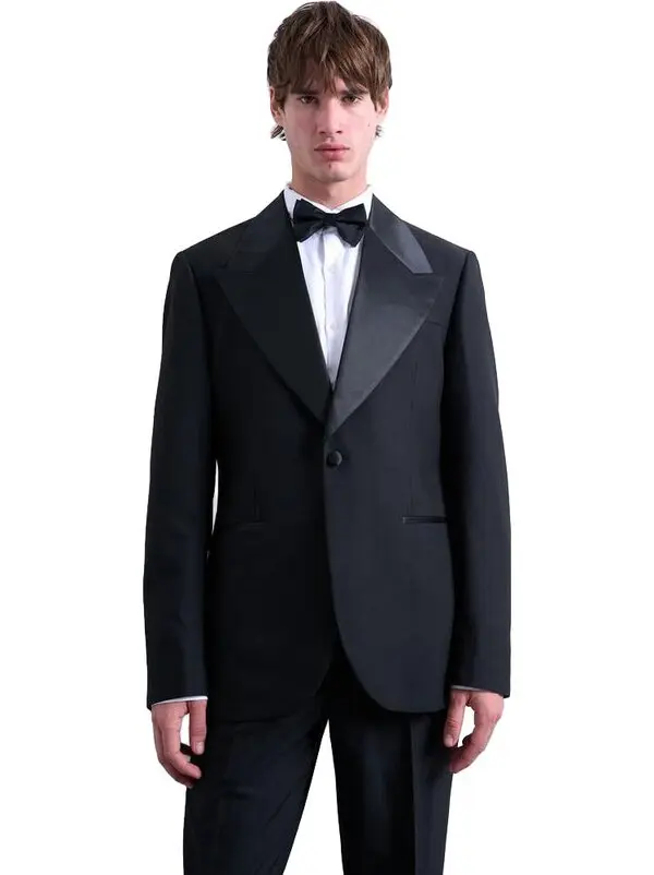 Topman Wide Lapel Stretch Tuxedo Jacket - Black