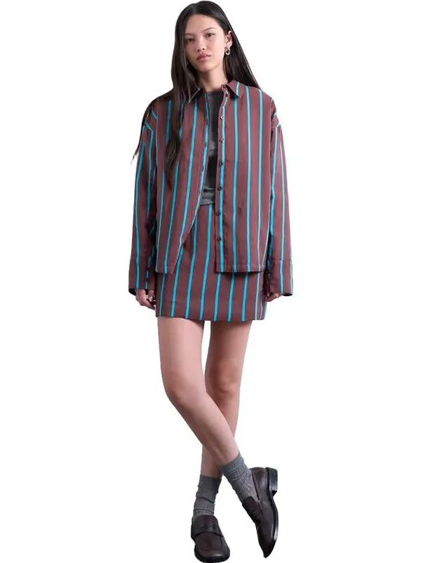 Topshop Oversize Stripe Quilted Shirt - Brown Multi