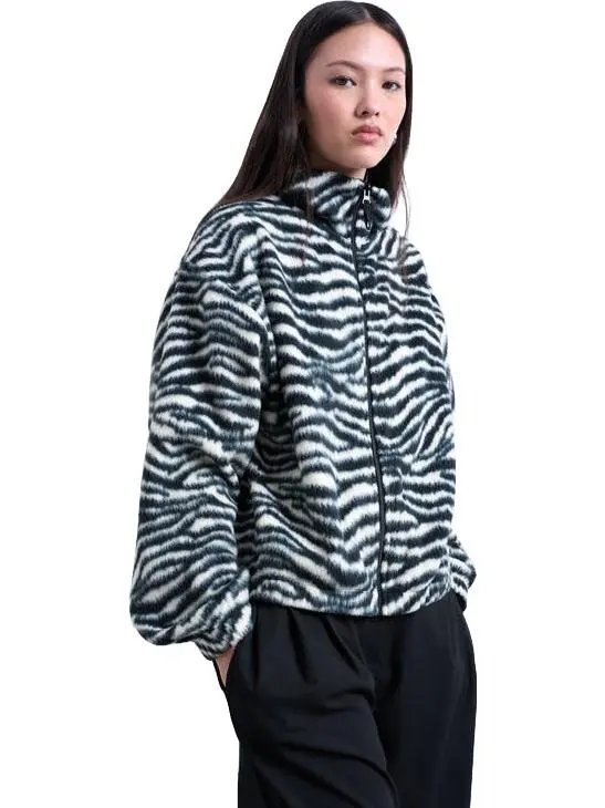 Topshop Zebra Print Fleece Jacket - Black Multi