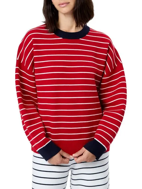 French Connection Marley Stripe Sweater - Crimson Red-white