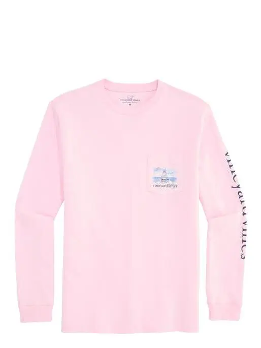 Vineyard Vines Shining Sea Long Sleeve Cotton Graphic Pocket T-shirt - Pink Drink