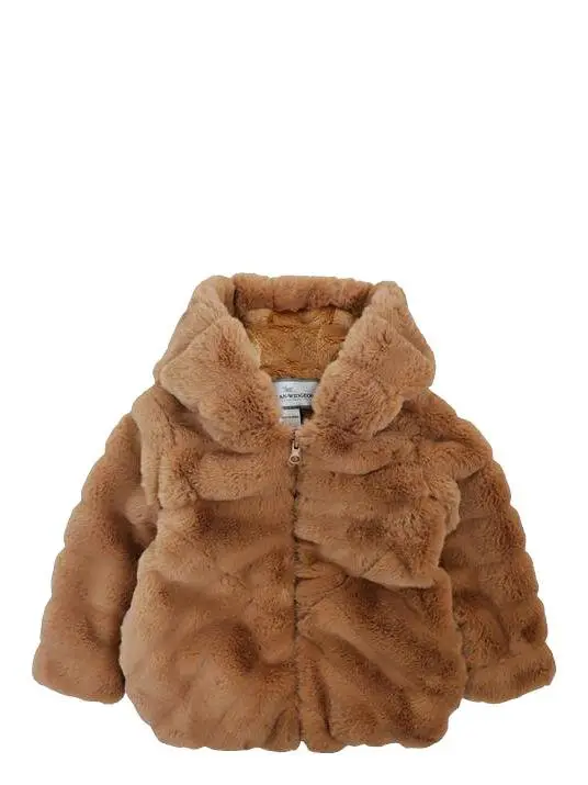 WIDGEON Faux Fur Hooded Cozy Jacket - Chocolate Eclair