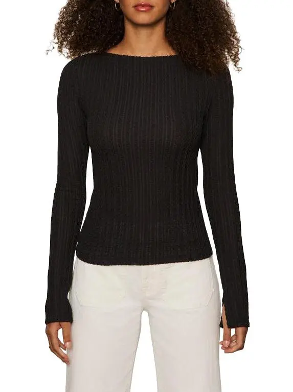 Sanctuary Ribbed Knit Boat Neck Top - Black