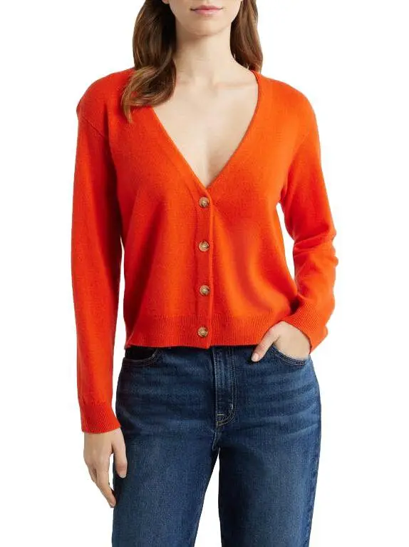 The Great. Tiny V-neck Cashmere Cardigan - Hot Orange