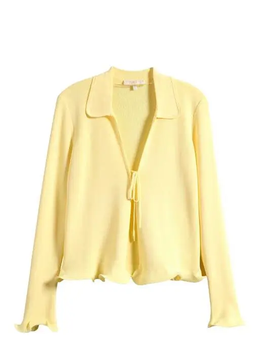 WAYF Isla Ruffle Tie Front Cardigan - Yellow