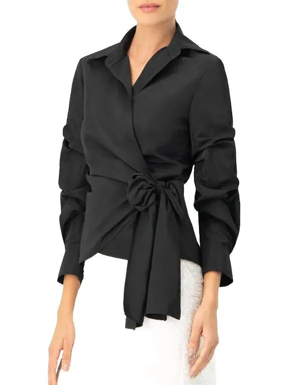 IVONNE Long Sleeve Wrap Blouse - Black
