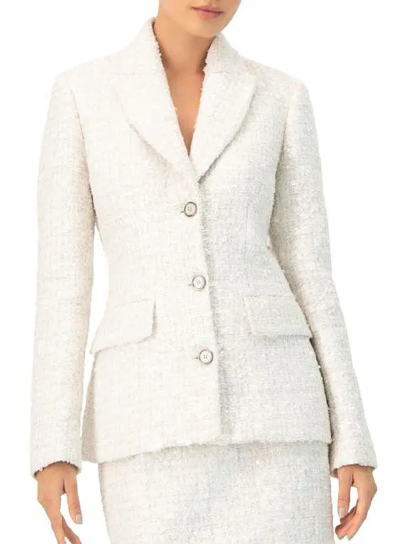 IVONNE Three Button Breasted Blazer With Sequins - Ivory