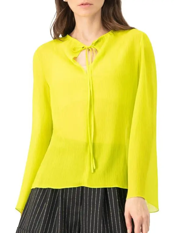 IVONNE Long Sleeve V-neck Tunic Blouse - Light Green