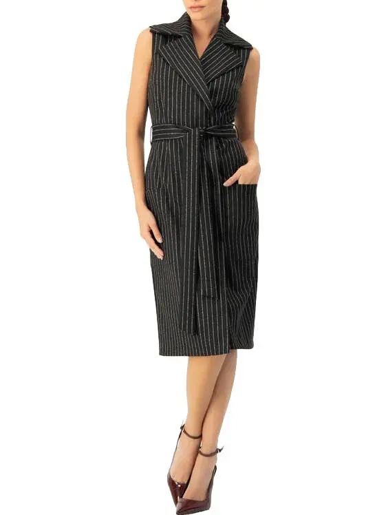IVONNE Double-breasted Striped Midi Dress - Black