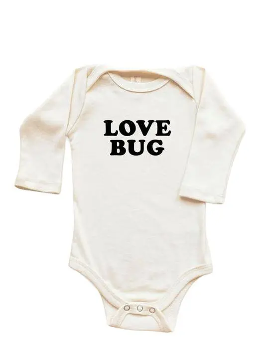 TENTH & PINE Love Bug Organic Long Sleeve Baby Bodysuit - Natural Black Lettering