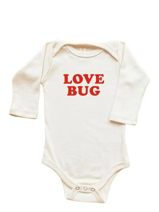 TENTH & PINE Love Bug Organic Long Sleeve Baby Bodysuit - Natural Red Lettering
