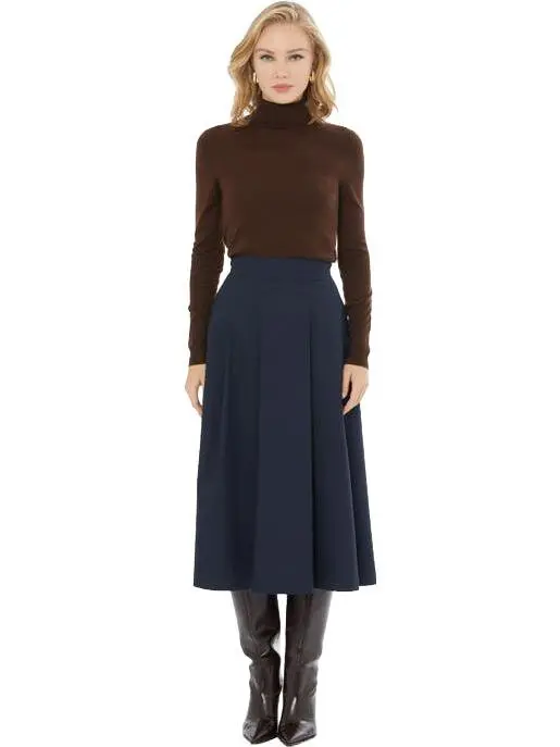 GIZIA Pleated Midi Skirt With Concealed Zip - Navy