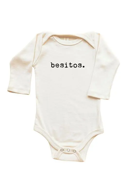 TENTH & PINE Gender Inclusive Organic Long Sleeve Baby Bodysuit - Natural Black Lettering