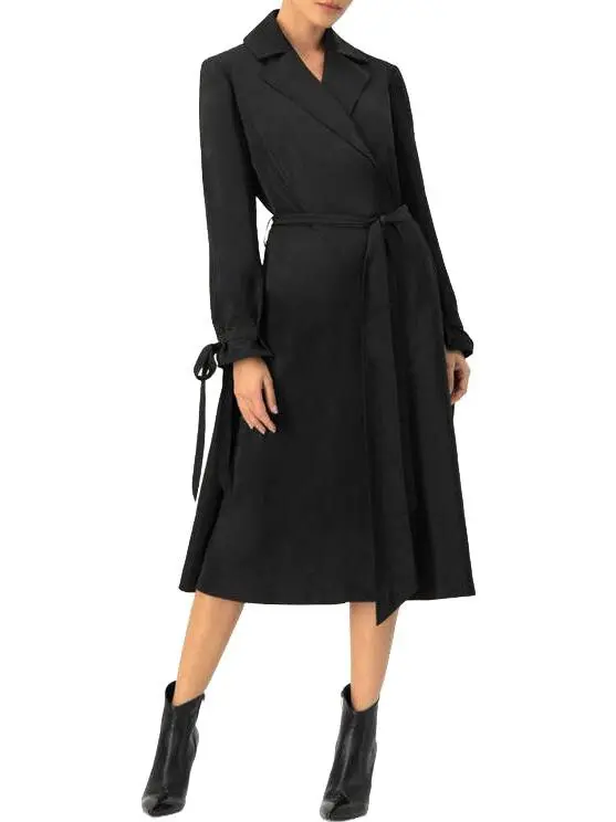IVONNE Long Sleeve Wrap Midi Dress - Black