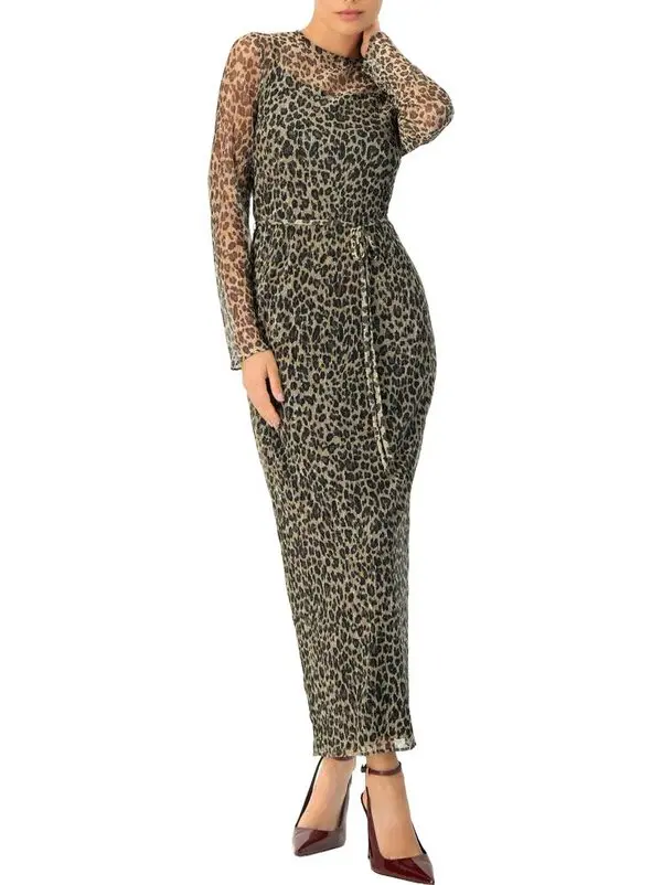 IVONNE Long Sleeve Animal Print Maxi Dress - Multicolor