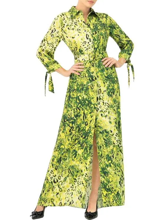 IVONNE Printed Maxi Shirt Dress - Green