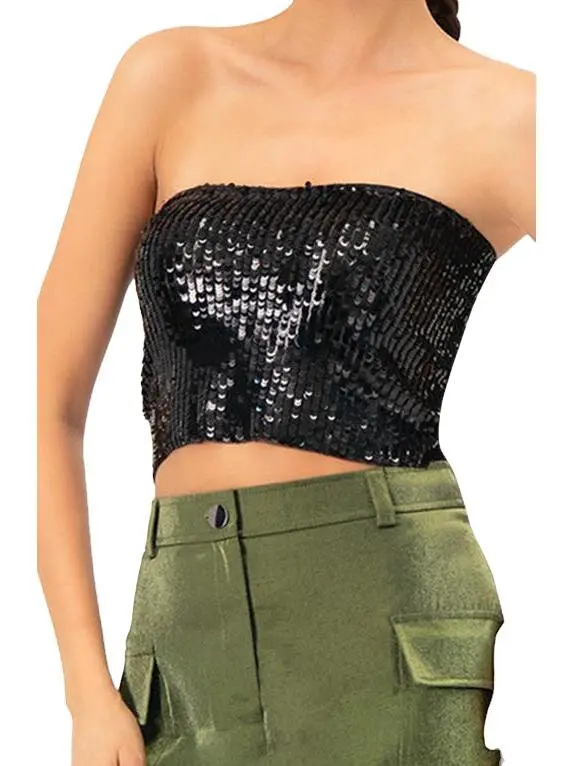 IVONNE Sequin Tube Top - Black