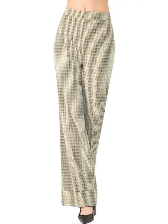 IVONNE High-waisted Semi-flare Houndstooth Trousers - Multicolor