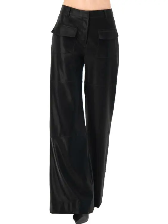 IVONNE High-shine Semi-flare Trousers - Black
