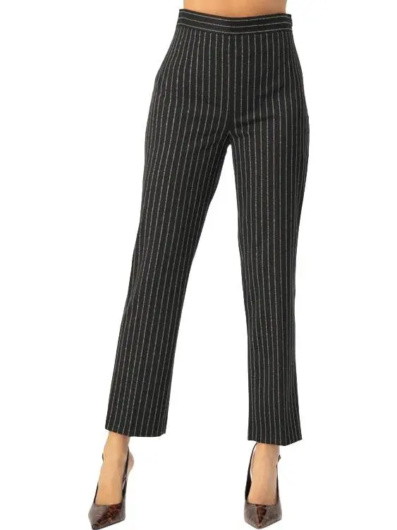 IVONNE Straight-leg Striped Trousers - Black