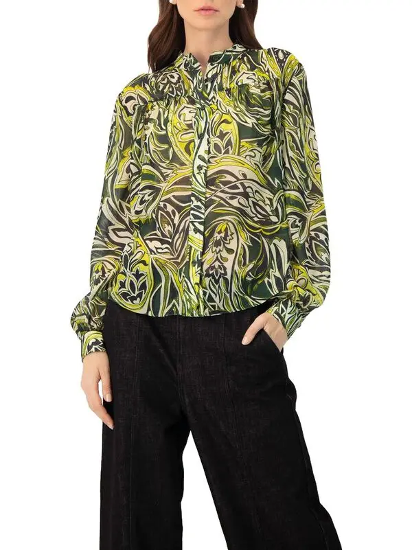 IVONNE Printed Long Sleeve Blouse - Green