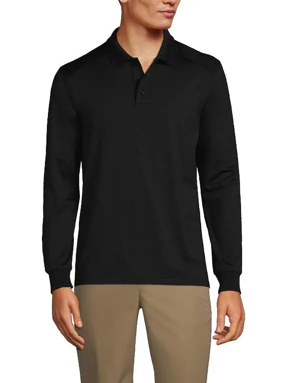 LANDS' END School Uniform Long Sleeve Rapid Dry Polo Shirt - Black