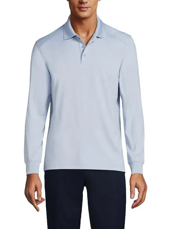LANDS' END School Uniform Long Sleeve Rapid Dry Polo Shirt - Blue