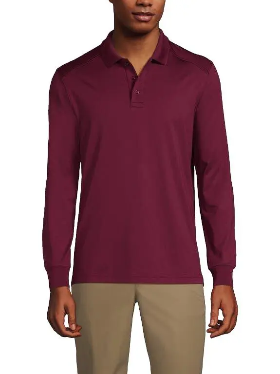 LANDS' END School Uniform Long Sleeve Rapid Dry Polo Shirt - Burgundy