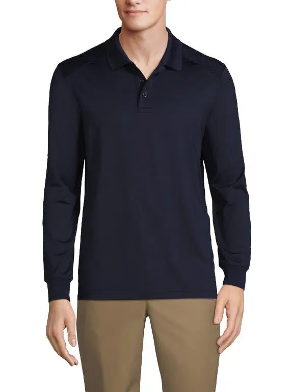 LANDS' END School Uniform Long Sleeve Rapid Dry Polo Shirt - Classic Navy
