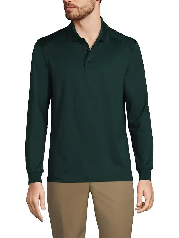 LANDS' END School Uniform Long Sleeve Rapid Dry Polo Shirt - Evergreen
