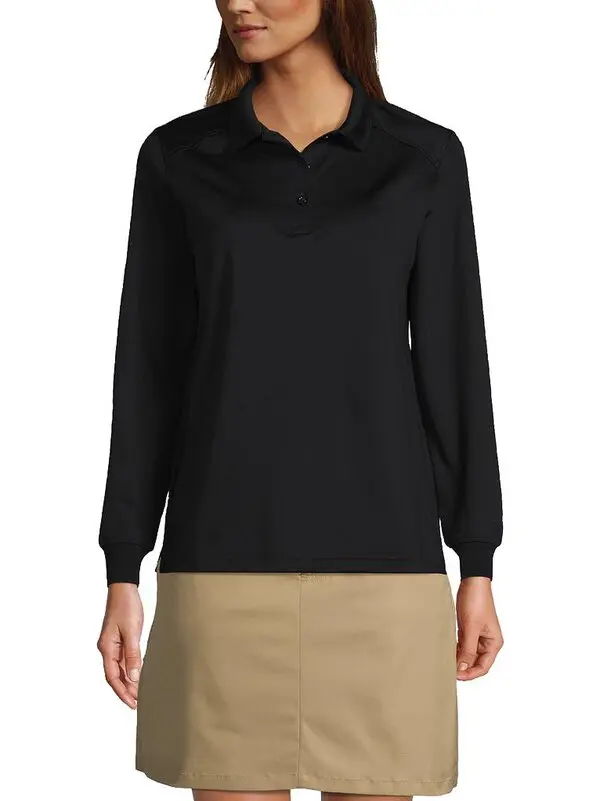 LANDS' END Long Sleeve Rapid Dry Polo Shirt - Black