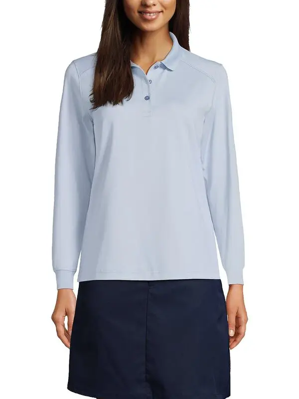 LANDS' END Long Sleeve Rapid Dry Polo Shirt - Blue