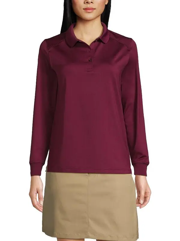 LANDS' END Long Sleeve Rapid Dry Polo Shirt - Burgundy