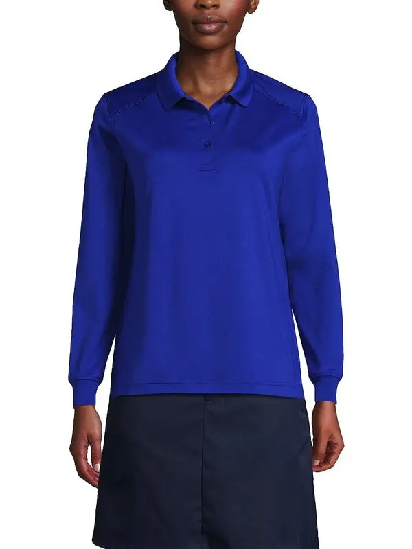 LANDS' END Long Sleeve Rapid Dry Polo Shirt - Cobalt
