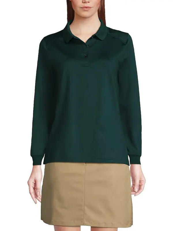 LANDS' END Long Sleeve Rapid Dry Polo Shirt - Evergreen