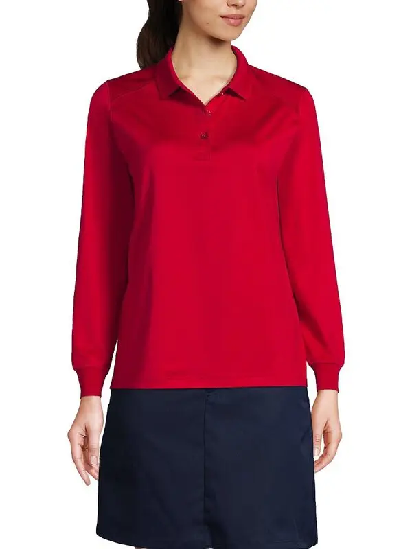 LANDS' END Long Sleeve Rapid Dry Polo Shirt - Red