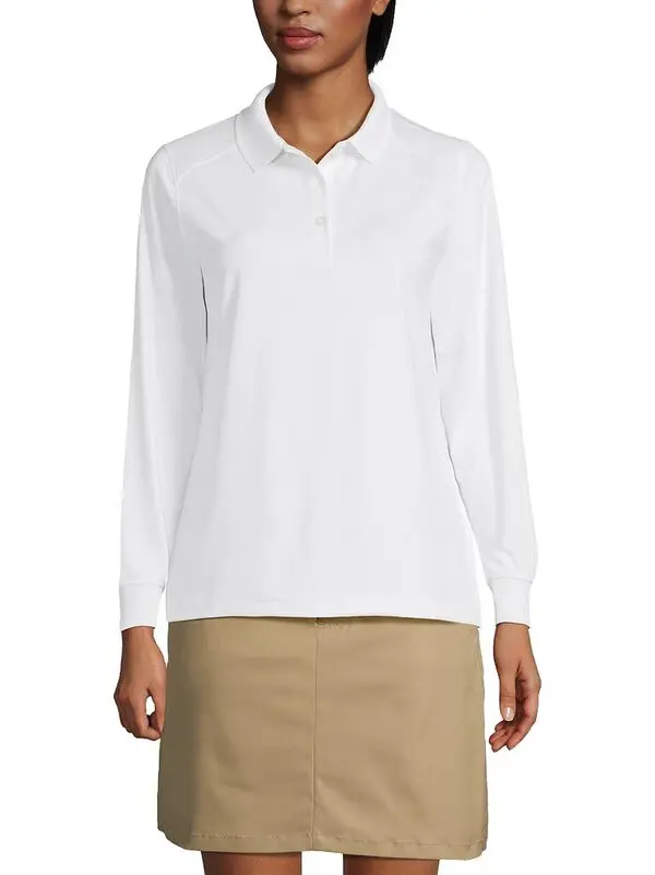LANDS' END Long Sleeve Rapid Dry Polo Shirt - White