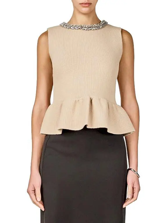 Endless Rose Embellished Knit Peplum Top - Ivory