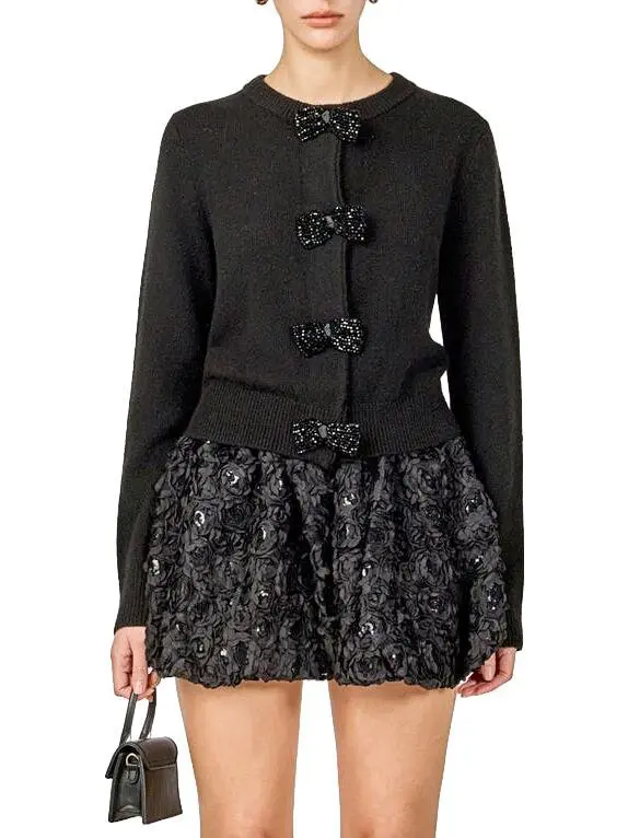 Endless Rose Rhinestone Bow Cardigan - Black