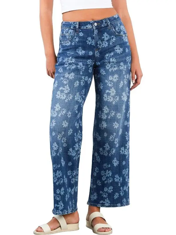 HINT OF BLU Floral Print Wide Leg Jeans - Floral Denim