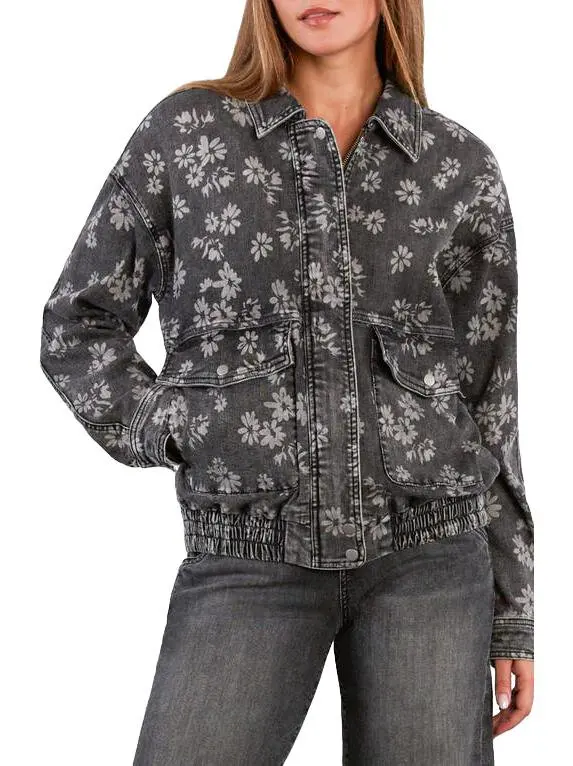 HINT OF BLU Floral Stretch Denim Jacket - Grey Floral Denim