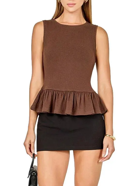 Endless Rose Knit Peplum Tank - Brown