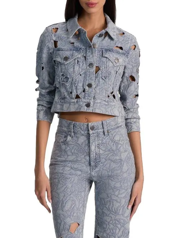 Alice + Olivia Chloe Eyelet Embroidered Denim Jacket - Rockstar Blue