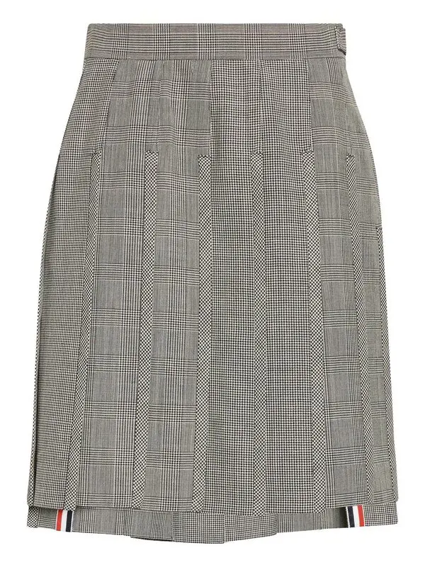 Thom Browne Glen Plaid Pleated Wool Skirt - Black/white